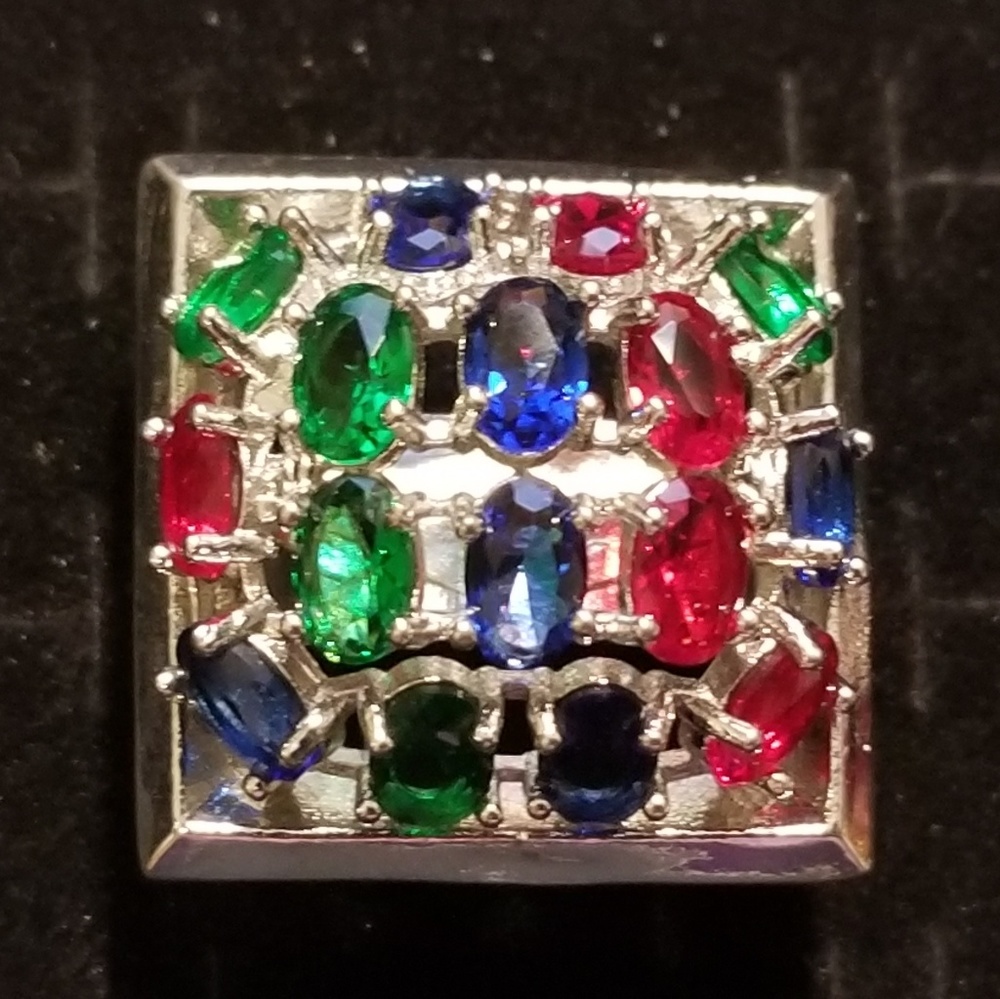 Vintage Sapphire Ruby & Emerald Dome Cluster Ring - Gem